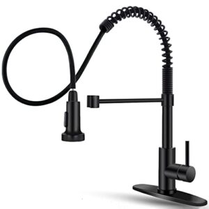 owofan black kitchen faucet with pull down sprayer stainless steel single handle pull out spring sink faucets 1 hole or 3 hole dual function for farmhouse camper laundry utility rv wet bar