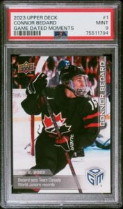 mint connor bedard hockey rookie card upper deck #1 draft pick phenom graded psa mint 9