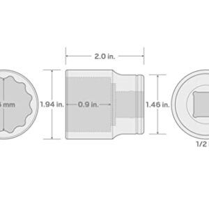 TEKTON 1/2 Inch Drive x 36 mm 12-Point Socket | SHD22336