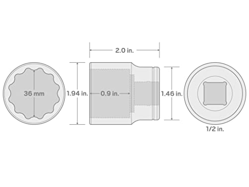 TEKTON 1/2 Inch Drive x 36 mm 12-Point Socket | SHD22336