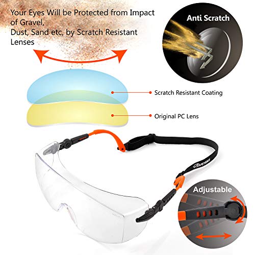 SAFEYEAR Safety Glasses For Womem & Men Over Eyeglasses Anti Fog Scratch Protective Eyewear,Ansi Z87 Approved Safety Goggles Over Glasses