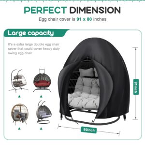 boyspringg Patio Egg Chair Cover, 91x80 Inches, Extra Large Double Egg Chair Cover for Outdoor Furniture, Heavy Duty Swing Hanging Egg Chair Cover Waterproof, Anti-UV, Dust-Proof( Black )