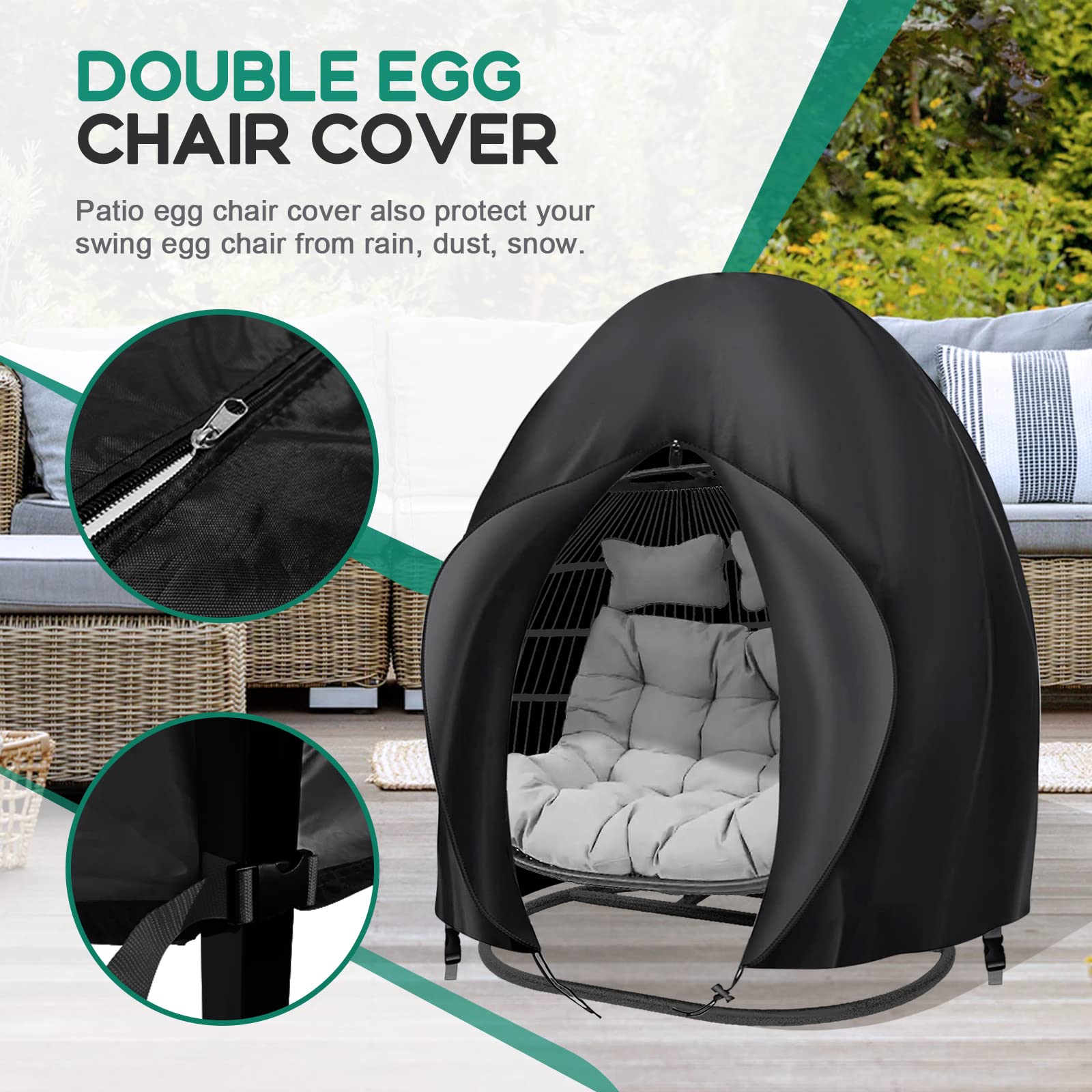 boyspringg Patio Egg Chair Cover, 91x80 Inches, Extra Large Double Egg Chair Cover for Outdoor Furniture, Heavy Duty Swing Hanging Egg Chair Cover Waterproof, Anti-UV, Dust-Proof( Black )