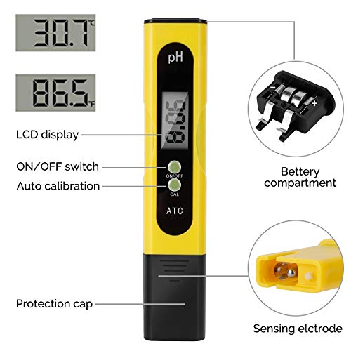 PH Meter Digital 0.01 PH High Accuracy Water Quality Tester PH 0.0-14.0 PH Monitor ATC Portable Pocket Pen Measurement for Household Drinking Analyzer Pool Water Aquarium Swimming Pool