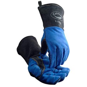 caiman premium split cowhide mig/stick welding gloves, fleece lining, kontour, kevlar,4-inch cuff, blue, large (1506)