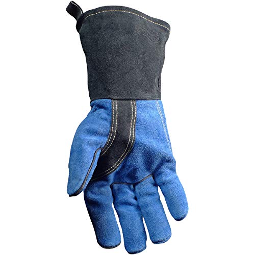 Caiman Premium Split Cowhide MIG/Stick Welding Gloves, Fleece Lining, Kontour, Kevlar,4-inch Cuff, Blue, Large (1506)