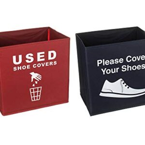 Yolju 2 Pack Shoe Cover Boxes for Realtor, Home, Office. Blue and Red Foldable Boxes Come as a Set with Please Cover Your Shoes and Used Shoe Covers Sign for Disposable Booties