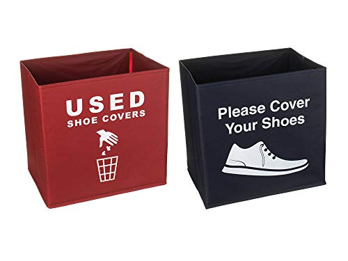 Yolju 2 Pack Shoe Cover Boxes for Realtor, Home, Office. Blue and Red Foldable Boxes Come as a Set with Please Cover Your Shoes and Used Shoe Covers Sign for Disposable Booties