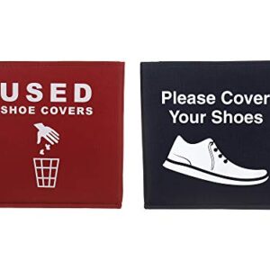 Yolju 2 Pack Shoe Cover Boxes for Realtor, Home, Office. Blue and Red Foldable Boxes Come as a Set with Please Cover Your Shoes and Used Shoe Covers Sign for Disposable Booties