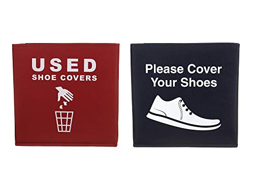 Yolju 2 Pack Shoe Cover Boxes for Realtor, Home, Office. Blue and Red Foldable Boxes Come as a Set with Please Cover Your Shoes and Used Shoe Covers Sign for Disposable Booties