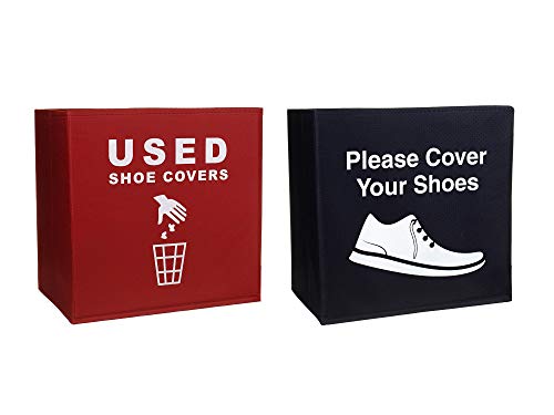 Yolju 2 Pack Shoe Cover Boxes for Realtor, Home, Office. Blue and Red Foldable Boxes Come as a Set with Please Cover Your Shoes and Used Shoe Covers Sign for Disposable Booties