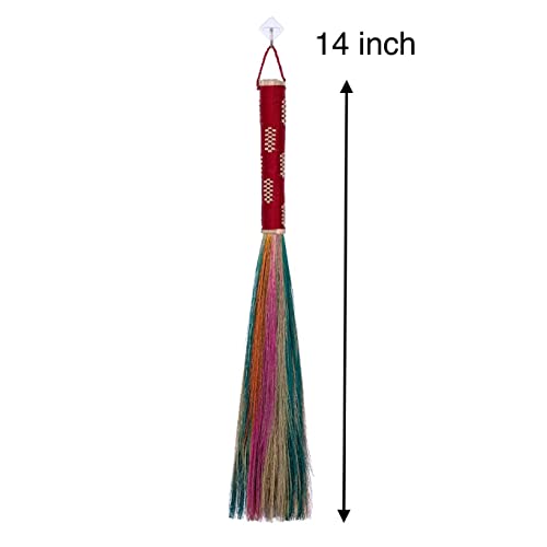 14 inch 0verall Length of Colorful Dusting Brushes Grass Broom Bamboo Embroidered Woven Nylon Thread Handle for Sweeping Dirt, Dust, Debris Ceiling Wall, Cabinet