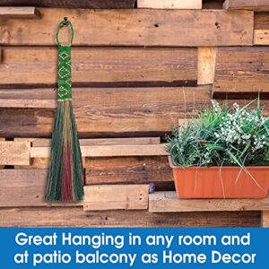 14 inch 0verall Length of Colorful Dusting Brushes Grass Broom Bamboo Embroidered Woven Nylon Thread Handle for Sweeping Dirt, Dust, Debris Ceiling Wall, Cabinet