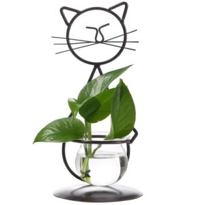 marbrasse desktop glass planter vase holder, modern creative cat plant terrarium metal stand for hydroponics plants home garden wedding decoration outdoor planter ideas (style 2)