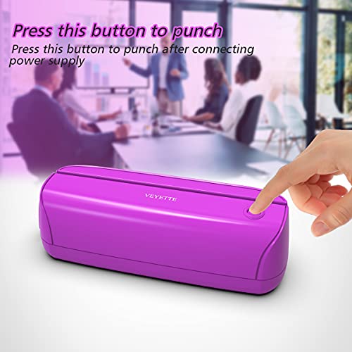 Electric 3 Hole Paper Punch, VEYETTE Paper Puncher with Adapter for Office School Studio, 20 Sheet Capacity, AC or Battery Purple