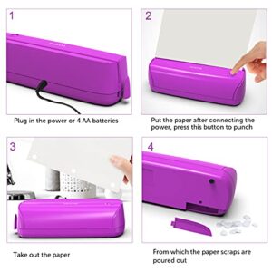 Electric 3 Hole Paper Punch, VEYETTE Paper Puncher with Adapter for Office School Studio, 20 Sheet Capacity, AC or Battery Purple