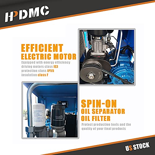 HPDMC 20 HP Rotary Screw Compressor 208-230Volt, 60HZ, 3-Phase / 81CFM@MAX150PSI Spin-on Oil Separator easy maintenance Industrial Air Compressed System