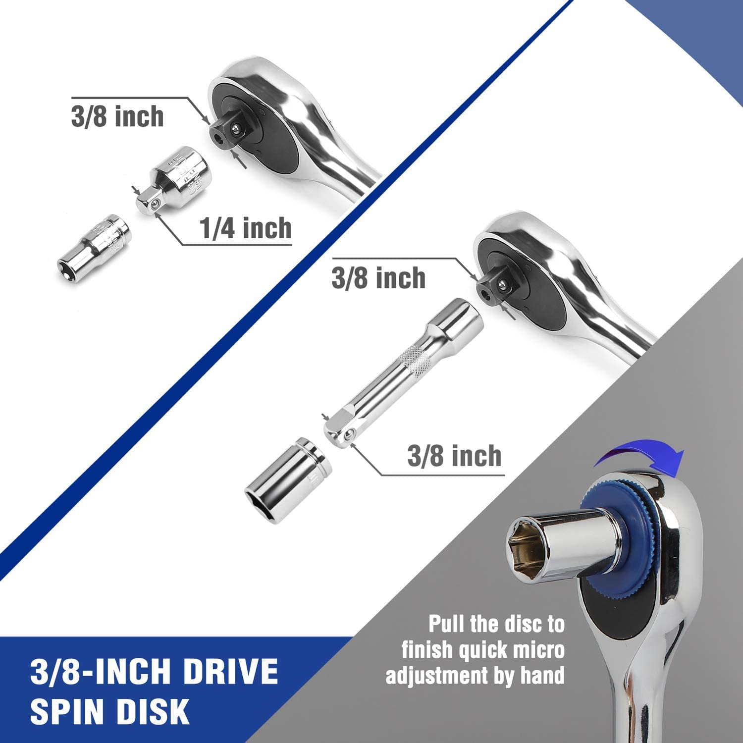 WORKPRO 39-Piece Drive Socket Set 1/4''3/8'', CR-V Metric and Imperial Sockets with Quick-Release Ratchet Wrench, Compact Sockets Set for Car Repair