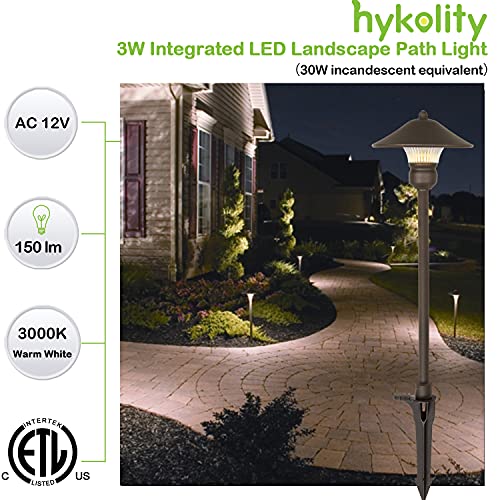 hykolity 6 Pack Low Voltage LED Landscape Pathway Light, 3W 150LM 12V Wired for Outdoor Yard Lawn, Die-cast Aluminum Construction, 30-Watt Equivalent 15-Year Lifespan