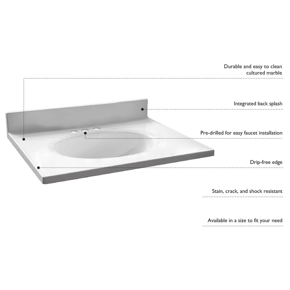 Design House 586180 Cultured Marble Vanity Top 25"x19", Solid White