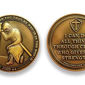 Christian Challenge Coins, Zinc-Alloy with Antique Gold-Color Plating | Task Ahead I Can Do All Things Coin, Eagle Coin, Faith Can Move Mountains Coin | Value Variety Pack of 3 | Assortment 2