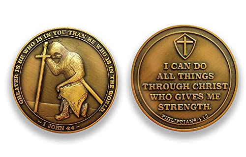 Christian Challenge Coins, Zinc-Alloy with Antique Gold-Color Plating | Task Ahead I Can Do All Things Coin, Eagle Coin, Faith Can Move Mountains Coin | Value Variety Pack of 3 | Assortment 2