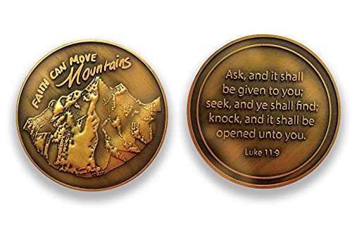 Christian Challenge Coins, Zinc-Alloy with Antique Gold-Color Plating | Task Ahead I Can Do All Things Coin, Eagle Coin, Faith Can Move Mountains Coin | Value Variety Pack of 3 | Assortment 2