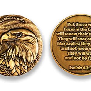 Christian Challenge Coins, Zinc-Alloy with Antique Gold-Color Plating | Task Ahead I Can Do All Things Coin, Eagle Coin, Faith Can Move Mountains Coin | Value Variety Pack of 3 | Assortment 2