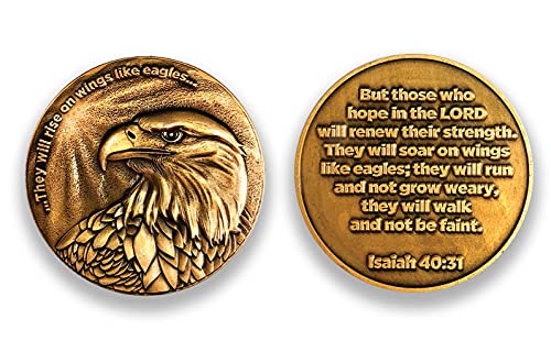 Christian Challenge Coins, Zinc-Alloy with Antique Gold-Color Plating | Task Ahead I Can Do All Things Coin, Eagle Coin, Faith Can Move Mountains Coin | Value Variety Pack of 3 | Assortment 2