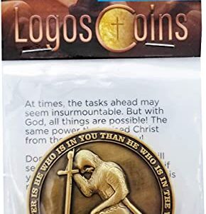 Christian Challenge Coins, Zinc-Alloy with Antique Gold-Color Plating | Task Ahead I Can Do All Things Coin, Eagle Coin, Faith Can Move Mountains Coin | Value Variety Pack of 3 | Assortment 2