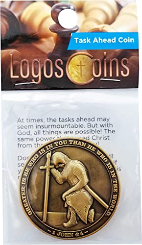 Christian Challenge Coins, Zinc-Alloy with Antique Gold-Color Plating | Task Ahead I Can Do All Things Coin, Eagle Coin, Faith Can Move Mountains Coin | Value Variety Pack of 3 | Assortment 2