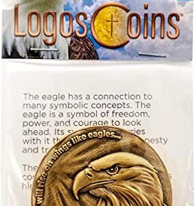 Christian Challenge Coins, Zinc-Alloy with Antique Gold-Color Plating | Task Ahead I Can Do All Things Coin, Eagle Coin, Faith Can Move Mountains Coin | Value Variety Pack of 3 | Assortment 2