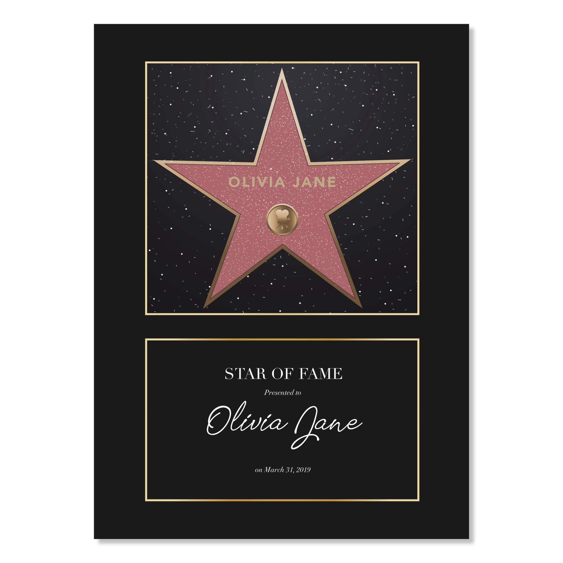 Personalized Hollywood Walk of Fame Star Black Border Extra Print, Unframed