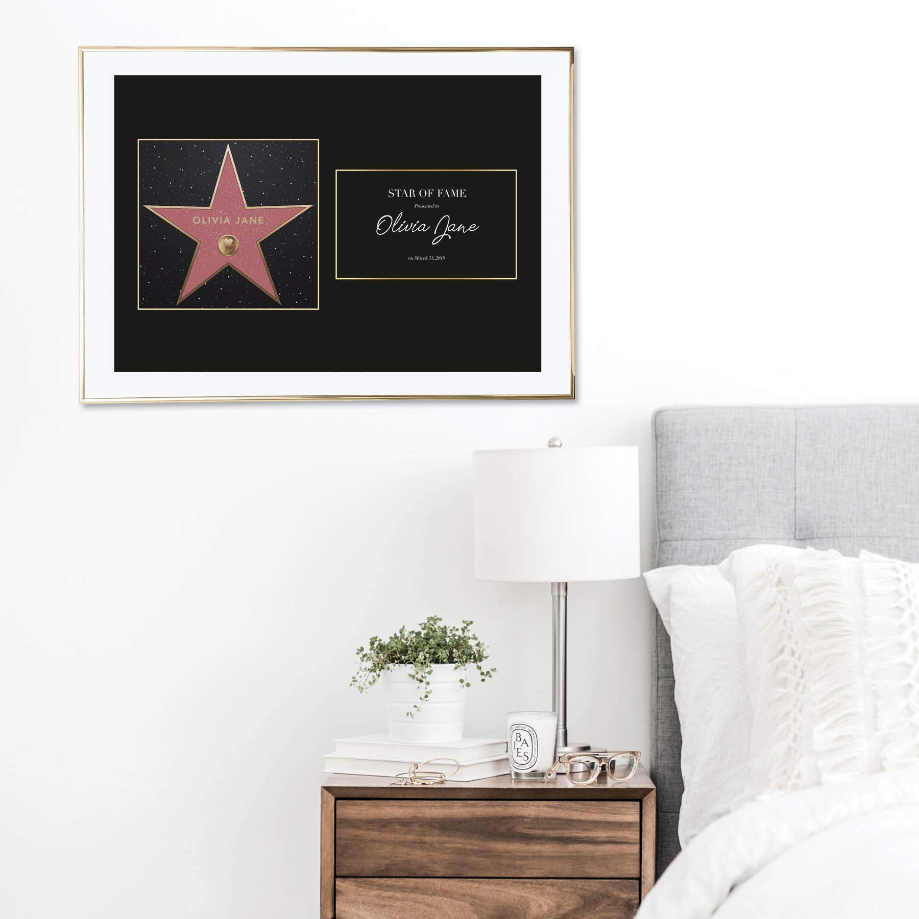 Personalized Hollywood Walk of Fame Star Black Border Extra Print, Unframed