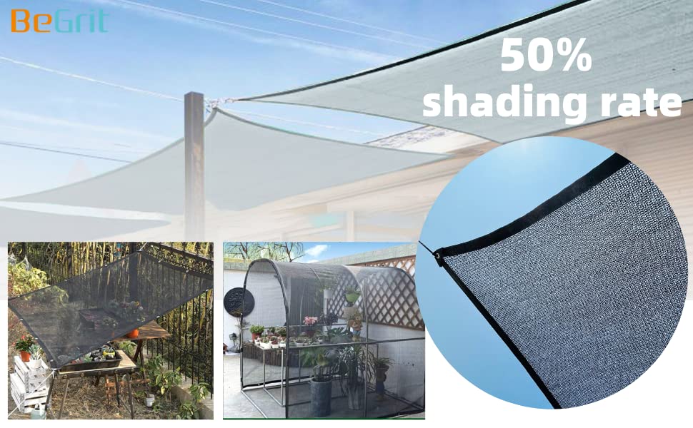 BeGrit 50% 6x10ft Shade Cloth with Grommets Garden Sun Mesh Sunblock UV Resistant Net for Garden Cover Flowers,Patio Plants,Chicken Coop,Greenhouse…