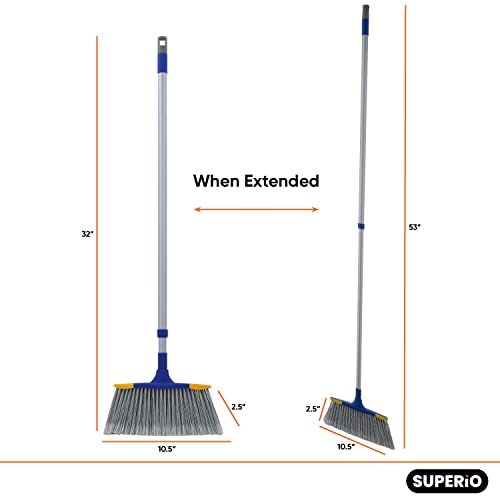 Slim Angle Broom, Heavy Duty Broom, Indoor Brom, Outdoor Angle Broom with Extendable Handle, Durable Collapsible Broom for Home, Kitchen, RV, Travel, Blue, 1 Pack, by Superio