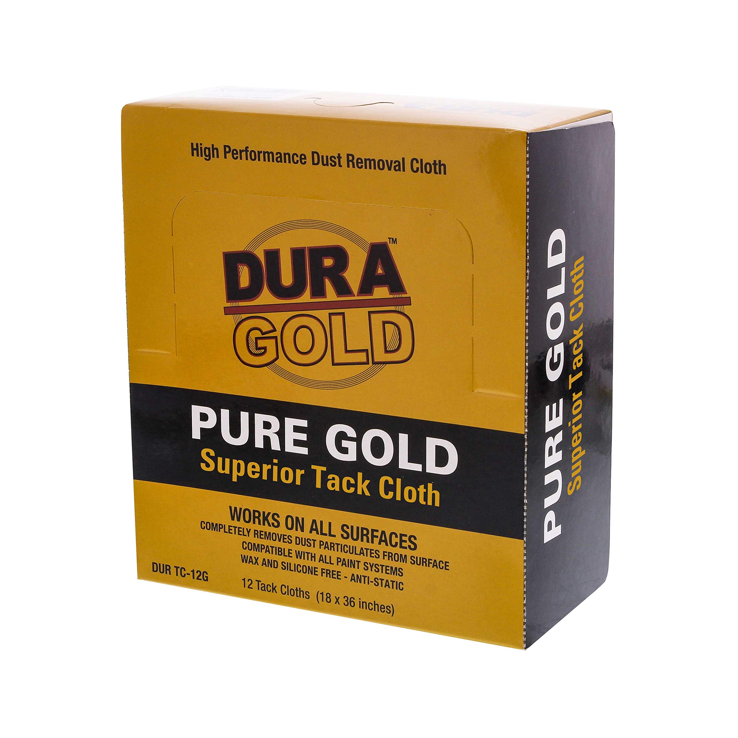 Dura-Gold - Pure Gold Superior Tack Cloths - Tack Rags (Box of 12) - Woodworking and Painters Professional Grade - Removes Dust, Sanding Particles, Cleans Surfaces - Wax and Silicone Free, Anti-Static