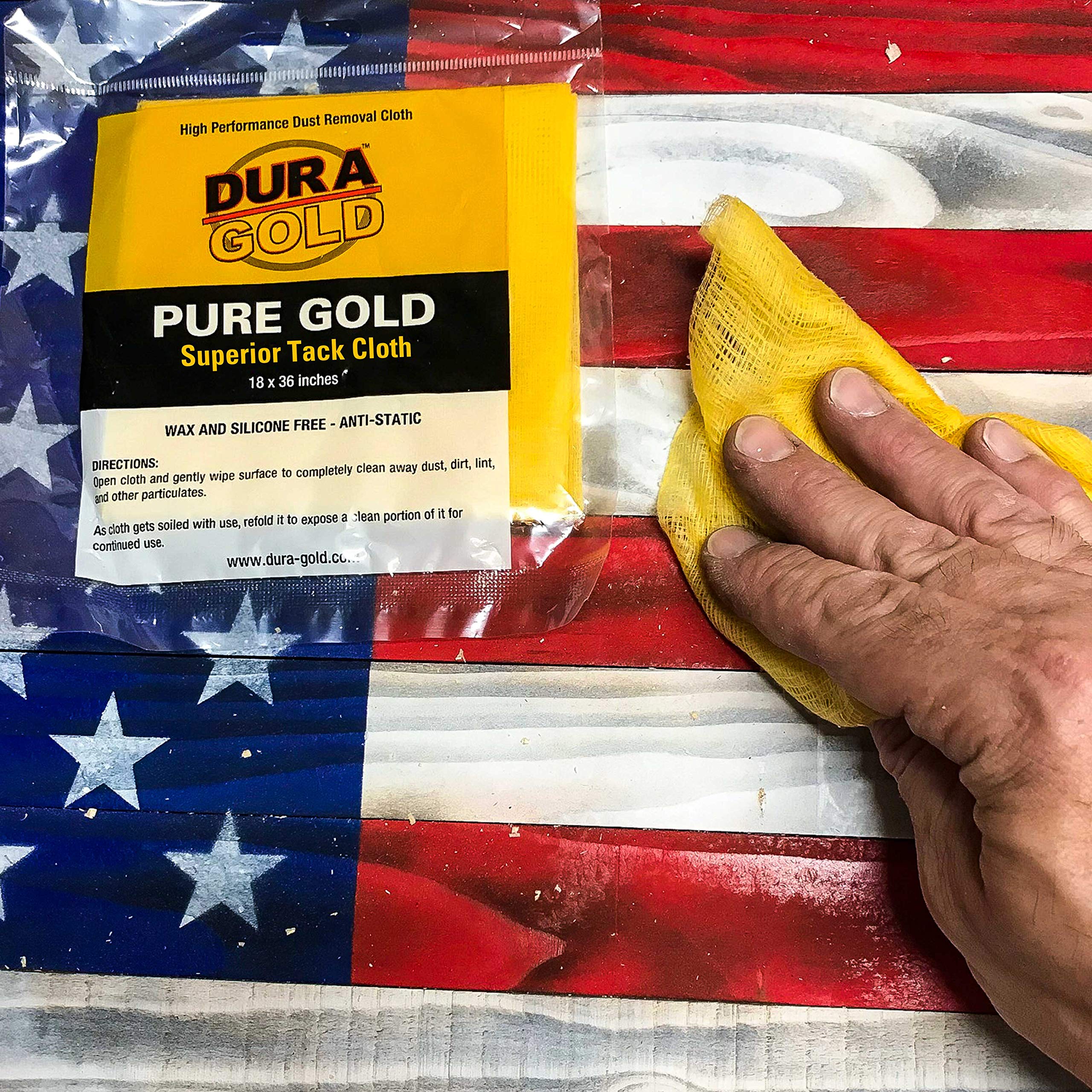 Dura-Gold - Pure Gold Superior Tack Cloths - Tack Rags (Box of 12) - Woodworking and Painters Professional Grade - Removes Dust, Sanding Particles, Cleans Surfaces - Wax and Silicone Free, Anti-Static