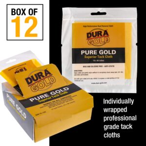 Dura-Gold - Pure Gold Superior Tack Cloths - Tack Rags (Box of 12) - Woodworking and Painters Professional Grade - Removes Dust, Sanding Particles, Cleans Surfaces - Wax and Silicone Free, Anti-Static