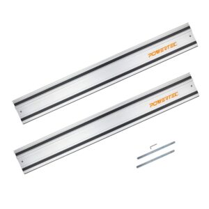 powertec 71387 110" track saw guide rail joining set for makita or festool track saws includes 2x55" aluminum extruded guide rails and (2) guide rail connectors for woodworking projects