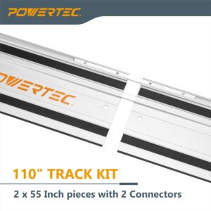 POWERTEC 71387 110" Track Saw Guide Rail Joining Set for Makita or Festool Track Saws Includes 2x55" Aluminum Extruded Guide Rails and (2) Guide Rail Connectors for Woodworking Projects