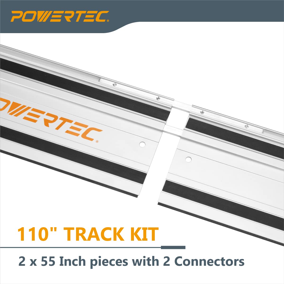 POWERTEC 71387 110" Track Saw Guide Rail Joining Set for Makita or Festool Track Saws Includes 2x55" Aluminum Extruded Guide Rails and (2) Guide Rail Connectors for Woodworking Projects