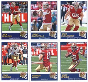 2019 panini score football veteran san francisco 49ers team set of 11 cards: jimmy garoppolo(#304), nick mullens(#305), matt breida(#306), george kittle(#307), fred warner(#308), marquise goodwin(#309), pierre garcon(#310), kyle juszczyk(#311), deforest b