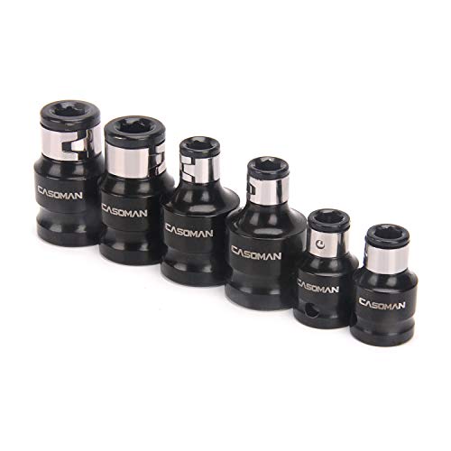 CASOMAN Bit Socket Adapter Set -1/4"Hex *3/8" Dr. 1/4"Hex*1/2" Dr., 5/16"Hex *1/2" Dr.,1/4-Inch Dr. Hex Power Bit Holder & 5/16" 1/4-Inch Dr.Hex Power Bit Holder Set 6 Piece Impact Coupler Set