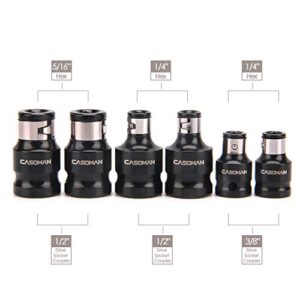 CASOMAN Bit Socket Adapter Set -1/4"Hex *3/8" Dr. 1/4"Hex*1/2" Dr., 5/16"Hex *1/2" Dr.,1/4-Inch Dr. Hex Power Bit Holder & 5/16" 1/4-Inch Dr.Hex Power Bit Holder Set 6 Piece Impact Coupler Set