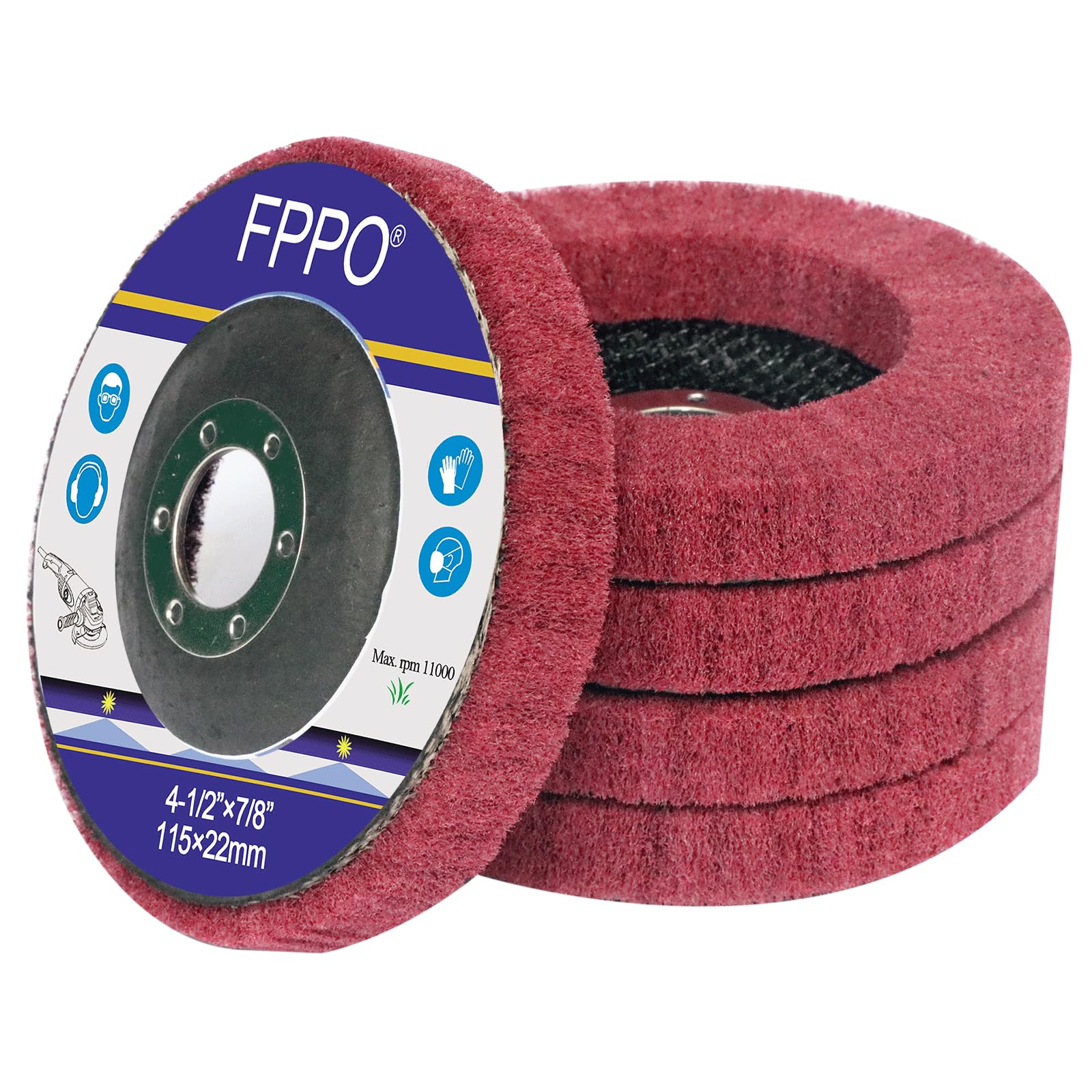 FPPO 5Pcs 4.5" x 7/8" Nylon Fiber Flap Disc Polishing Grinding Wheel,Scouring pad Buffing Wheel for Angle Grinder, Polishing Tools (Grit 320)