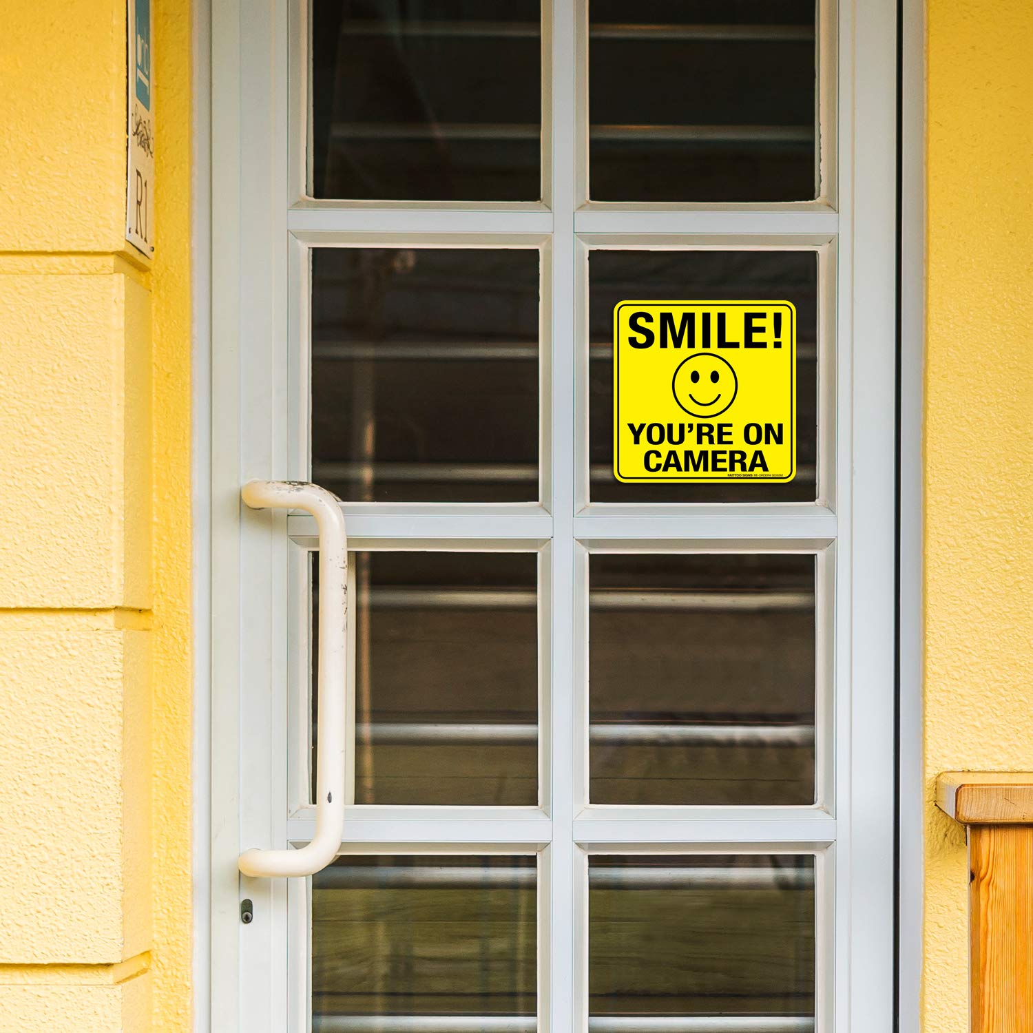 Smile You're On Camera Sign Stickers 6 Pack - 6 x 6 Inches- 4 Mil Vinyl - Laminated for Ultimate UV, Weather, Scratch, Water and Fade Resistance - Easy To Stick - Use for CCTV Security Camera