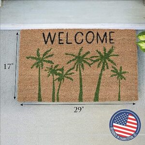 Avera Products | Palm Tree Welcome Mat, Natural Coir Fiber Doormat, Anti-Slip Mat Backing