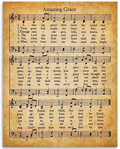 Amazing Grace Wall Art Poster - 11x14 Unframed Art Print - Great Inspirational Music Sheets Gift and Decor Under $15