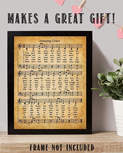 Amazing Grace Wall Art Poster - 11x14 Unframed Art Print - Great Inspirational Music Sheets Gift and Decor Under $15